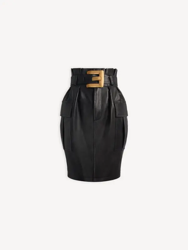 Balmain High-waisted Belted Leather Midi Skirt