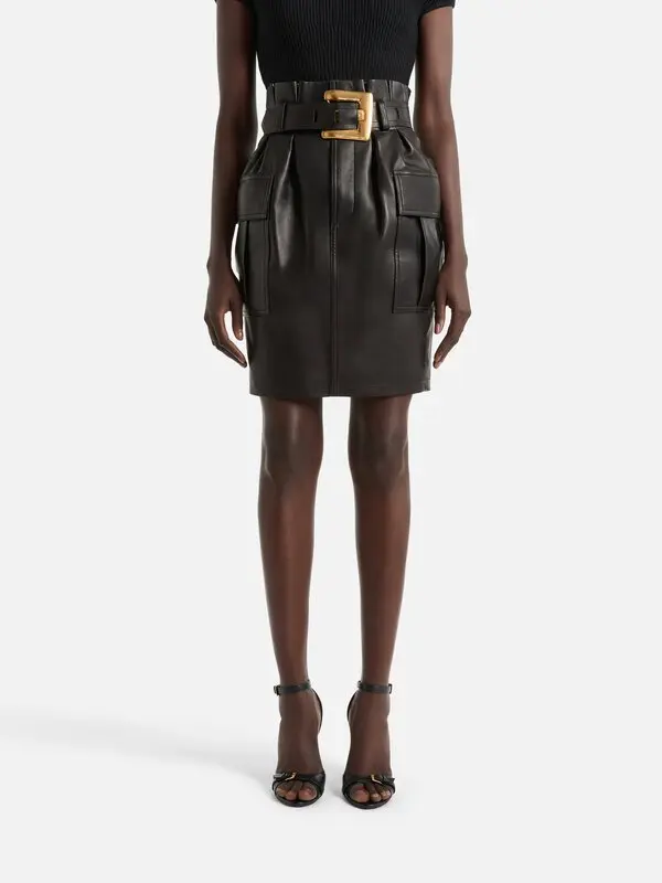 Balmain High-waisted Belted Leather Midi Skirt