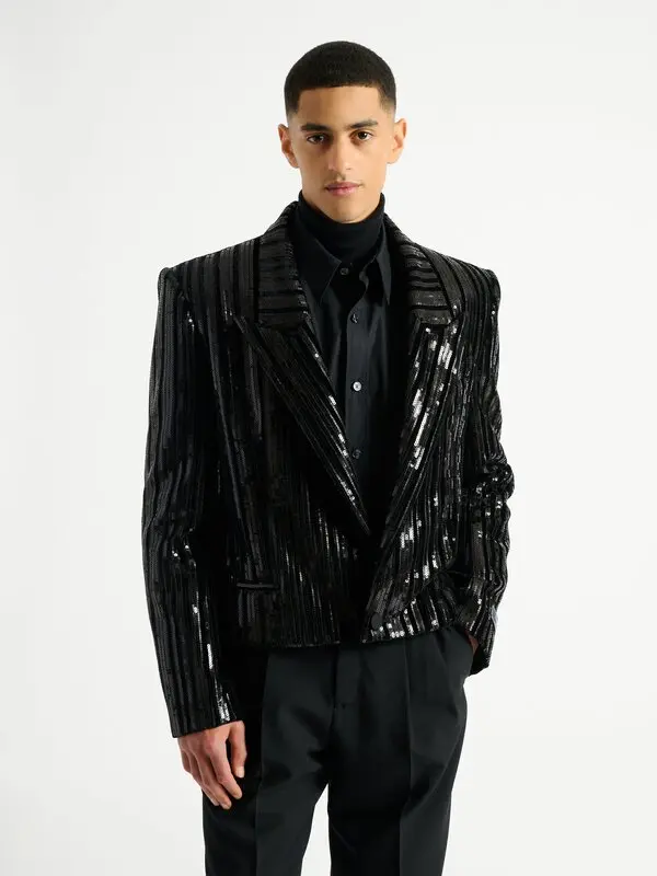 Balmain Cropped Sequin Velvet Jacket