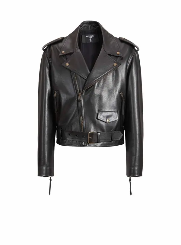 Balmain Textured Leather Biker Jacket