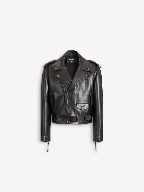 Balmain Textured Leather Biker Jacket