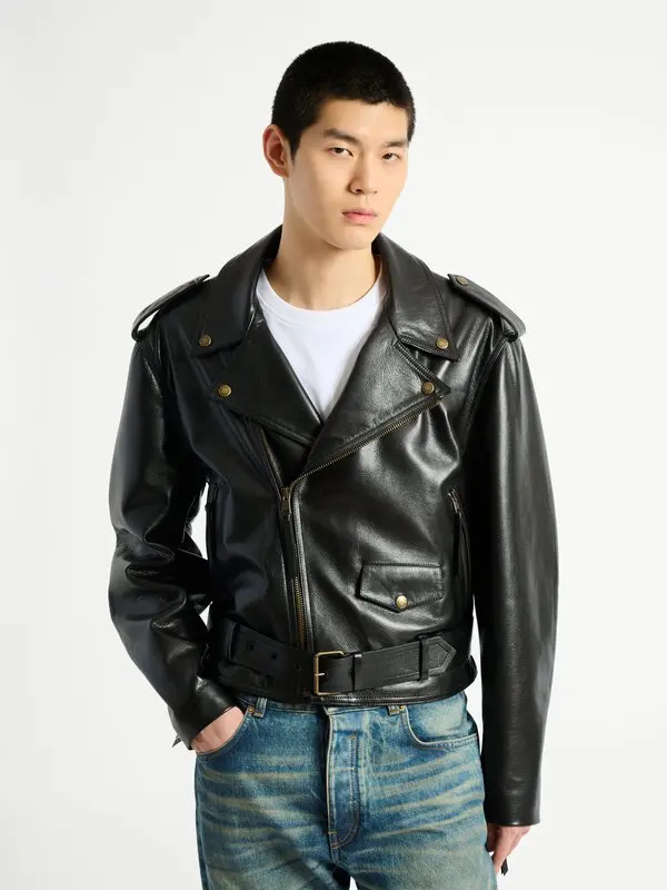 Balmain Textured Leather Biker Jacket