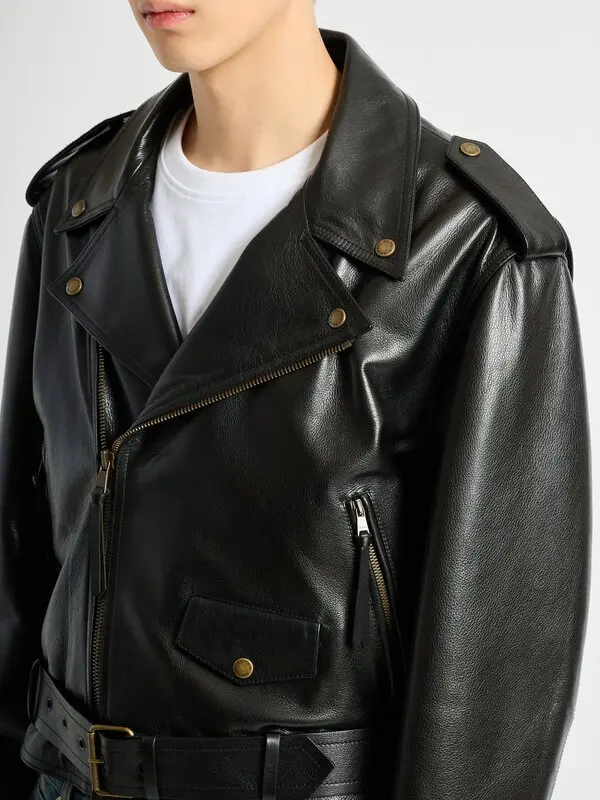 Balmain Textured Leather Biker Jacket