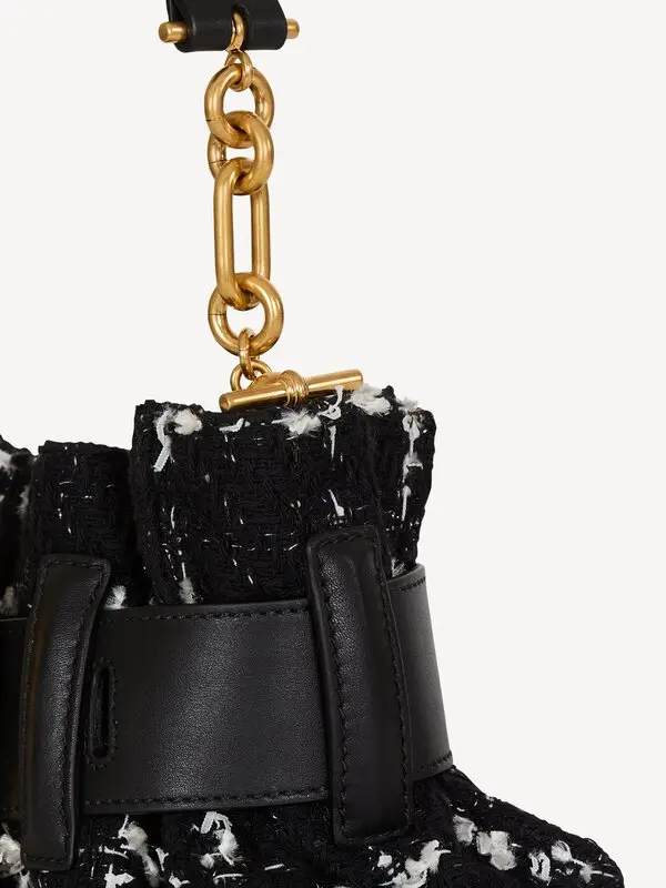 Balmain Mini Anthem Bag In Tweed And Smooth Calfskin