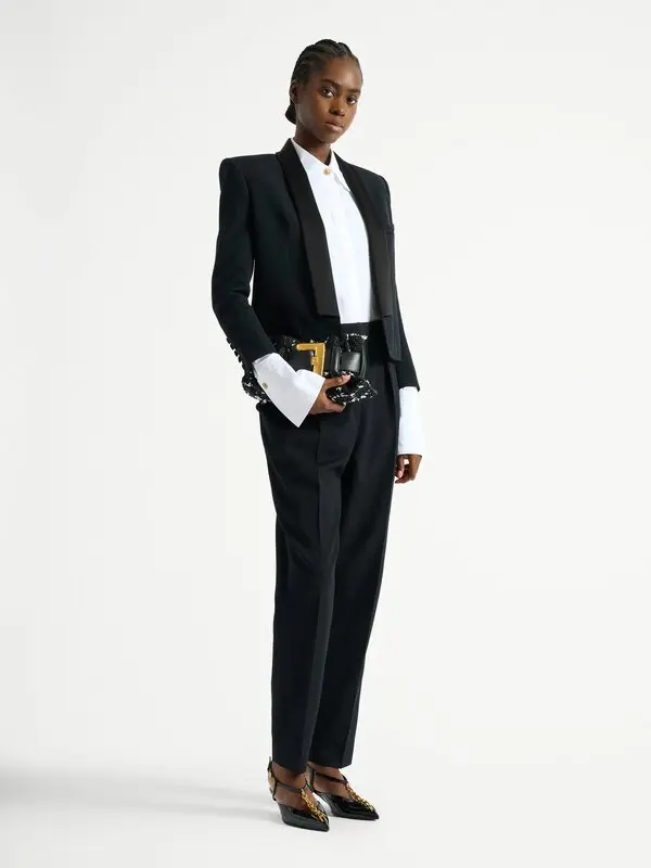Balmain Mini Anthem Bag In Tweed And Smooth Calfskin