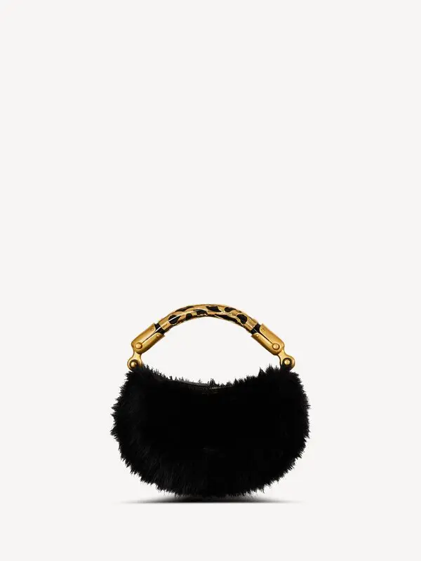 Balmain Mini Faux Fur Bag With Resin And Metal Handle