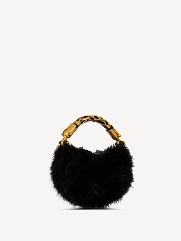 Balmain Mini Faux Fur Bag With Resin And Metal Handle