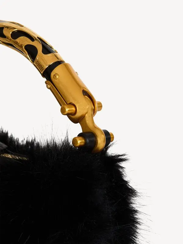 Balmain Mini Faux Fur Bag With Resin And Metal Handle