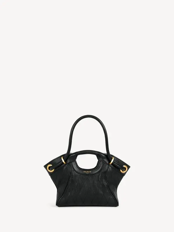Balmain Small Quilted Lambskin Leather Tote Bag - Black