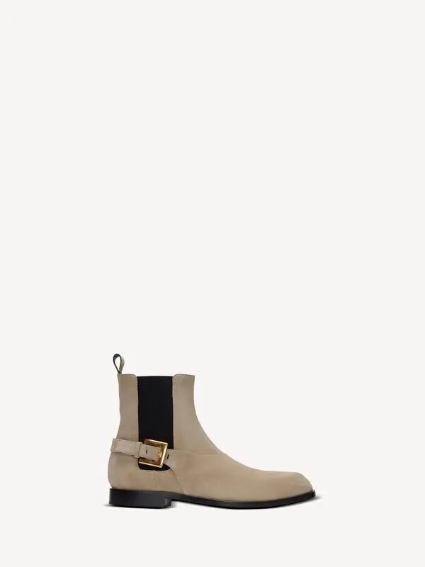 Balmain Anthem Chelsea Boots In Suede Calfskin Leather - Beige