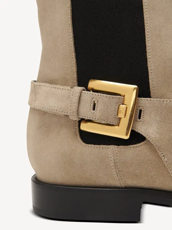 Balmain Anthem Chelsea Boots In Suede Calfskin Leather - Beige