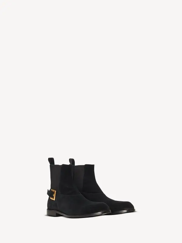 Balmain Suede Leather Anthem Chelsea Boots With Gold Buckle - Black