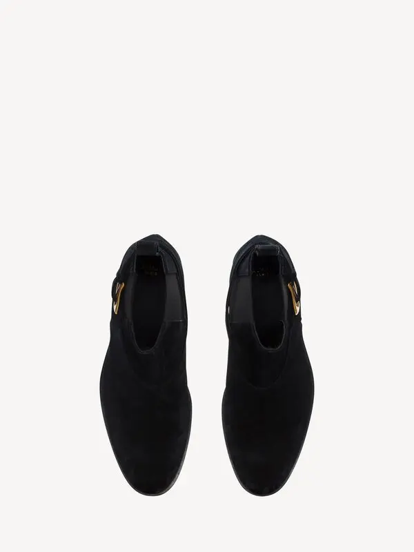 Balmain Suede Leather Anthem Chelsea Boots With Gold Buckle - Black