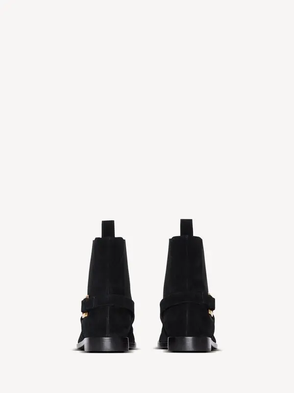 Balmain Suede Leather Anthem Chelsea Boots With Gold Buckle - Black