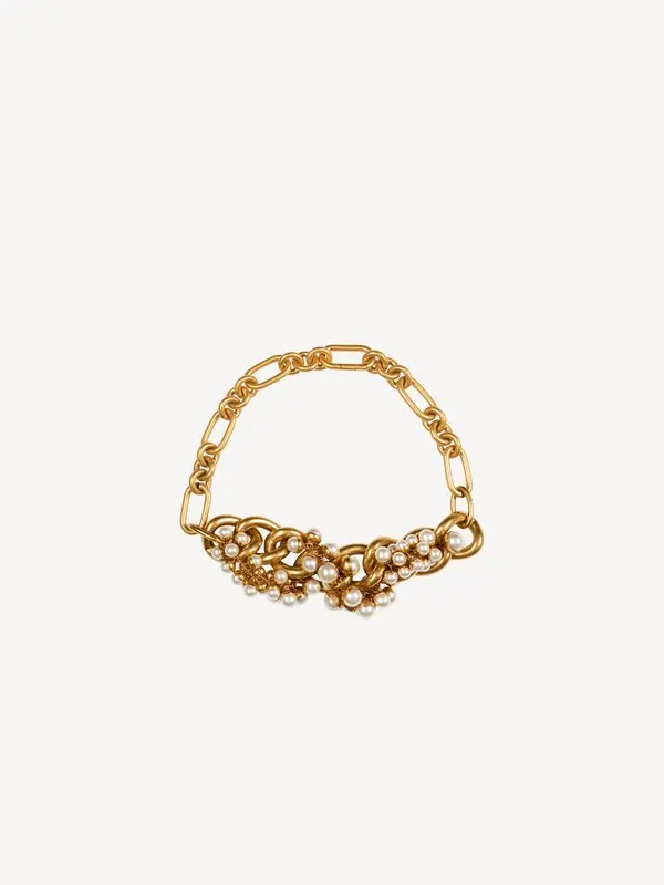Balmain Sync Necklace In Brass And Pearls - Gold