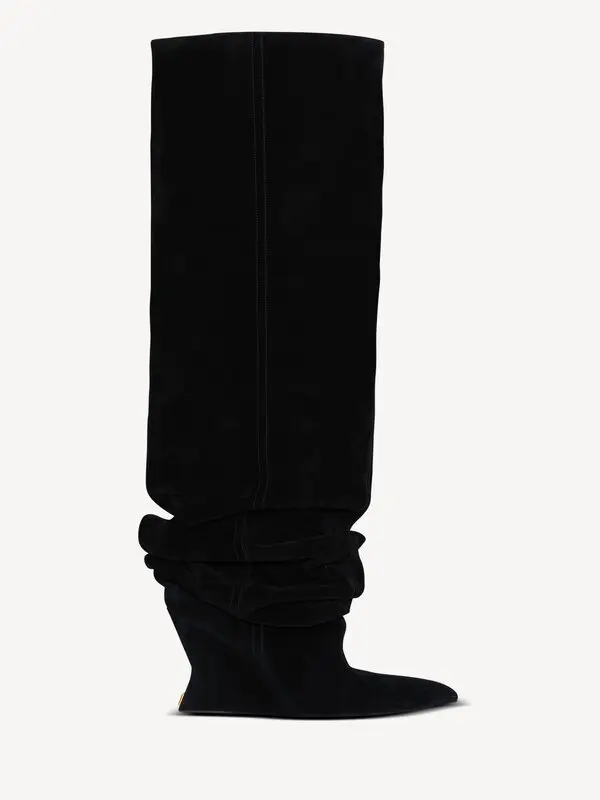 Balmain Suede Leather Wedge Thigh-high Boots - Black