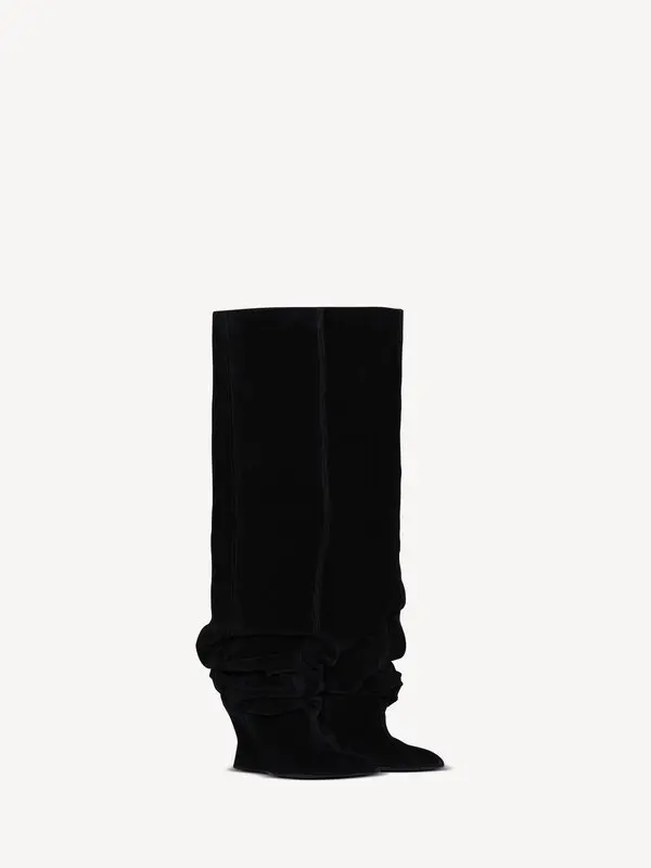 Balmain Suede Leather Wedge Thigh-high Boots - Black