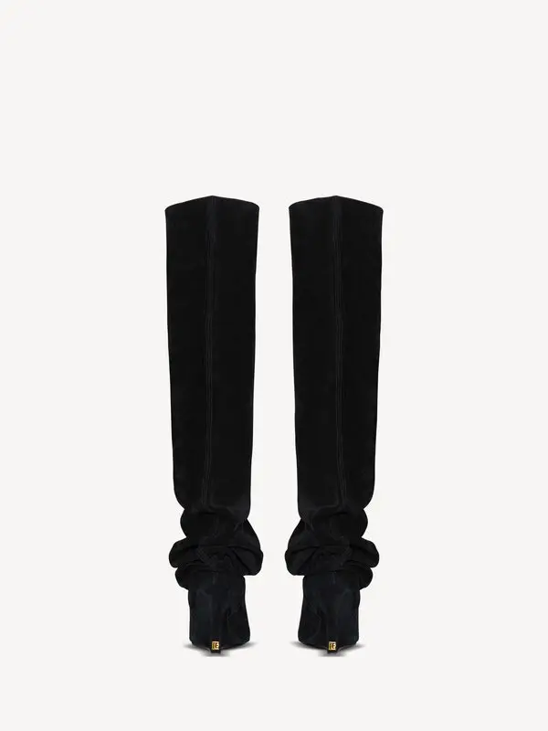 Balmain Suede Leather Wedge Thigh-high Boots - Black