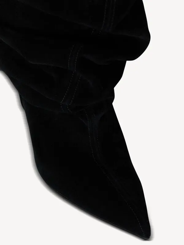 Balmain Suede Leather Wedge Thigh-high Boots - Black