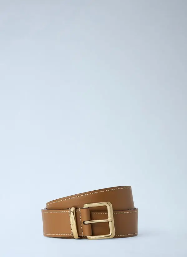Miu Miu Leather Belt With Gold-tone Buckle - Brown