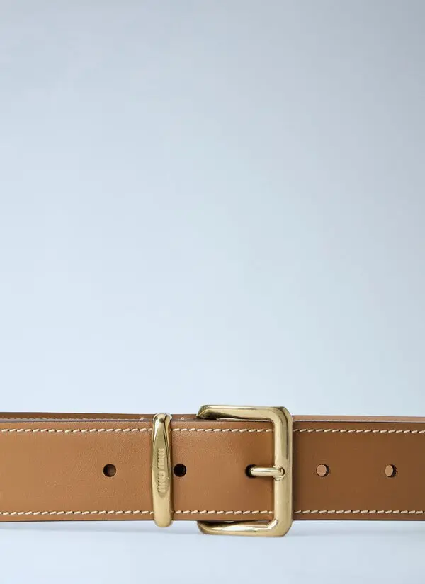 Miu Miu Leather Belt With Gold-tone Buckle - Brown