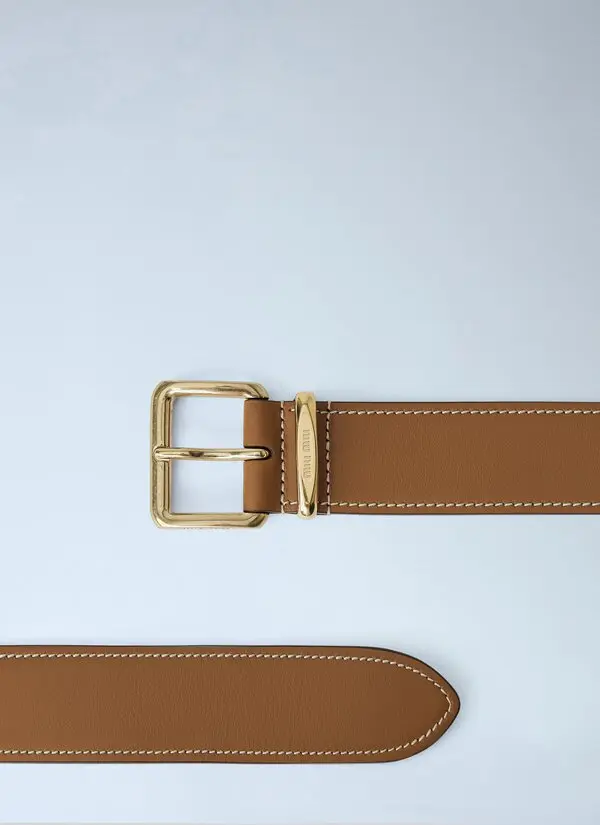 Miu Miu Leather Belt With Gold-tone Buckle - Brown