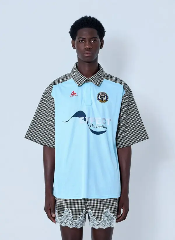Martine Rose Patchwork Cotton Polo Shirt - Blue