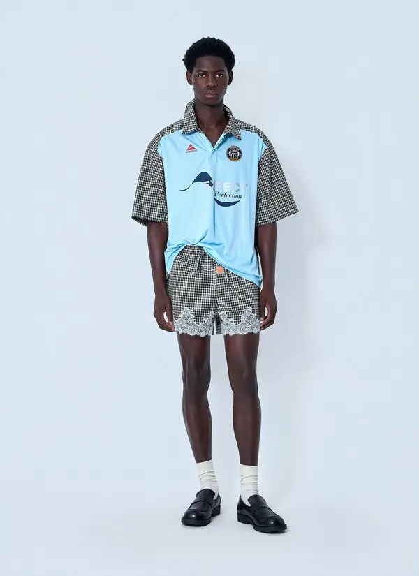Martine Rose Patchwork Cotton Polo Shirt - Blue