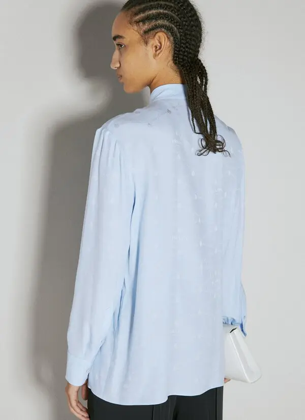 Prada Logo Jacquard Silk Shirt With Pussy Bow