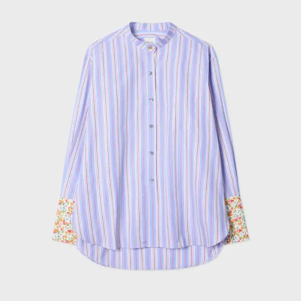 Paul Smith Light Bengal Stripe Grandad Shirt - Blue