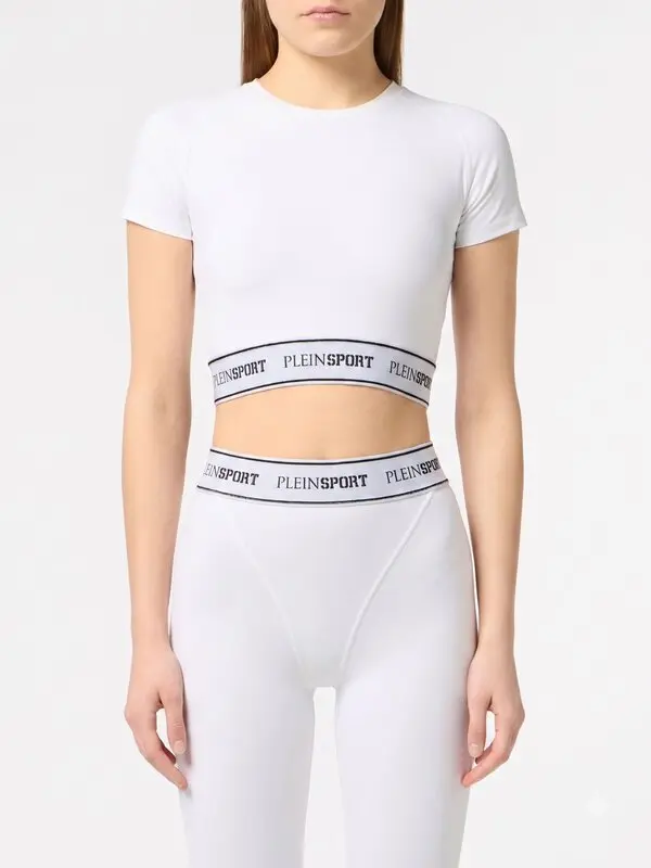 PLEIN SPORT Cropped T-shirt With Jacquard Logo - White