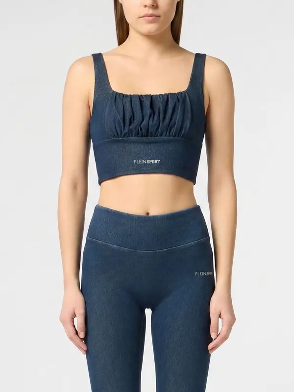 PLEIN SPORT Cropped Ruched Top - Blue