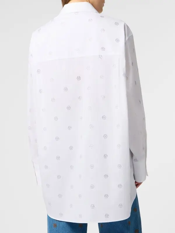 Philipp Plein Long Sleeve Shirt With Rhinestone Monogram