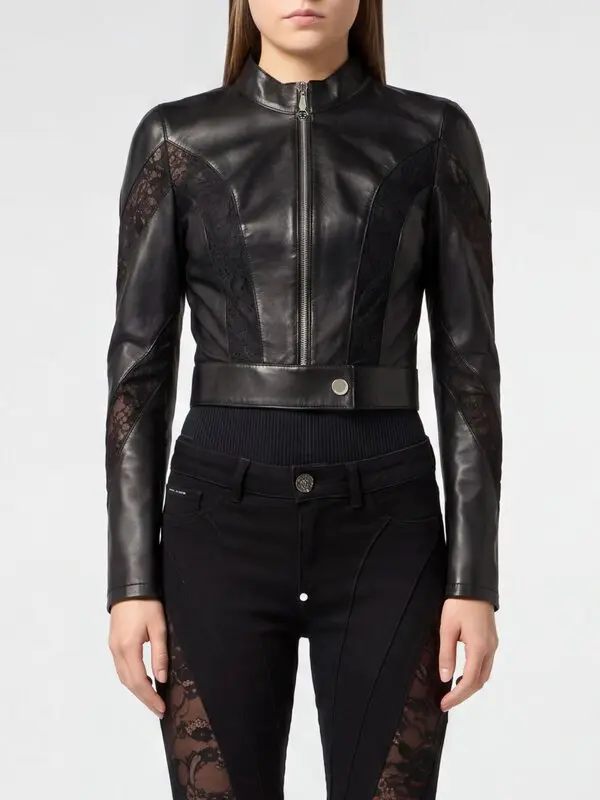Philipp Plein Leather And Lace Jacket - Black