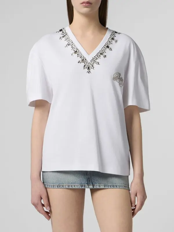 Philipp Plein Embellished V-neck T-shirt - White