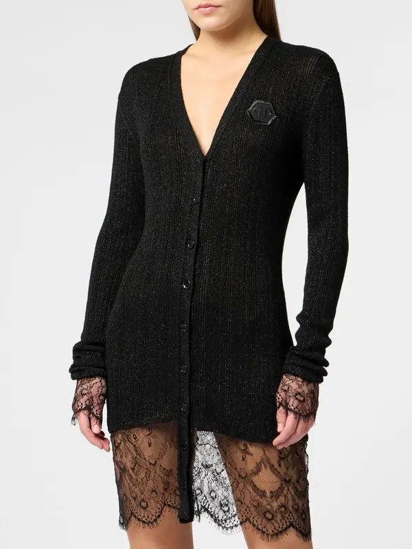 Philipp Plein Button-up Cardigan Dress With Lace Trim