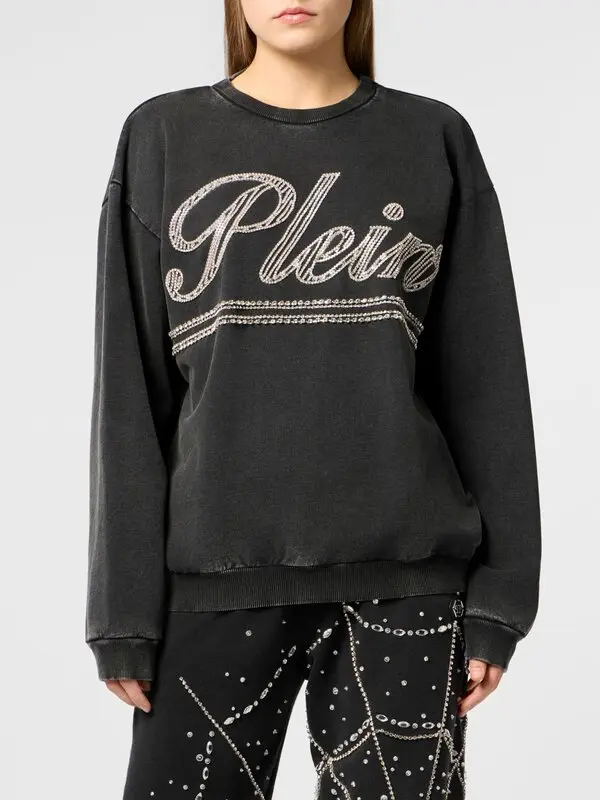 Philipp Plein Crewneck Sweatshirt With Rhinestone Logo - Black