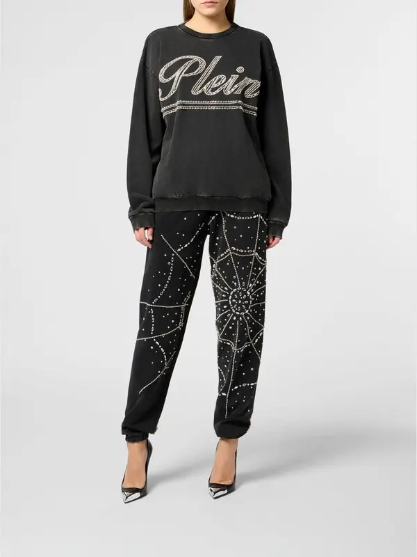 Philipp Plein Crewneck Sweatshirt With Rhinestone Logo - Black