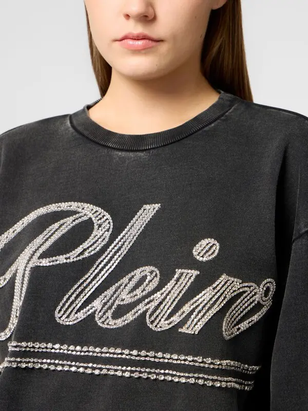 Philipp Plein Crewneck Sweatshirt With Rhinestone Logo - Black