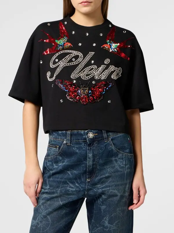 Philipp Plein Embellished Cropped T-shirt - Black
