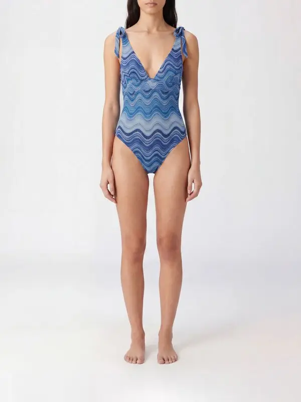 MC2 SAINT BARTH One-piece Swimsuit With Abstract Wave Pattern - Blue