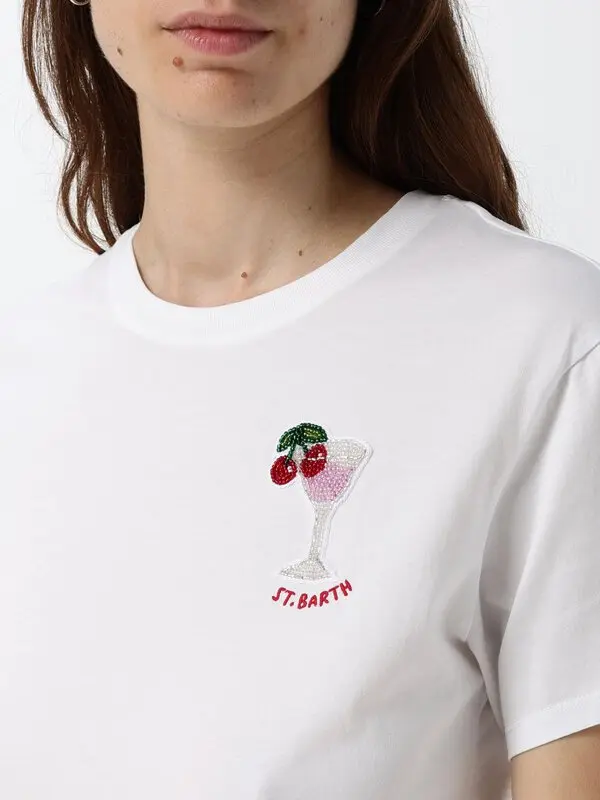 MC2 SAINT BARTH White T-shirt With Leopard Print Logo - Pearl