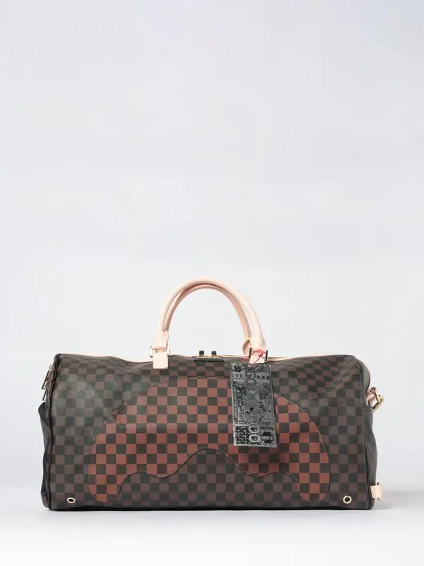 SPRAYGROUND Chequered Travel Bag With Shark Logo Detail - Brown