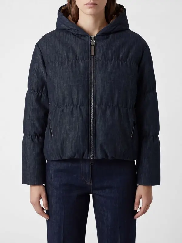 Brunello Cucinelli Short Quilted Down Jacket With Hood - Denim