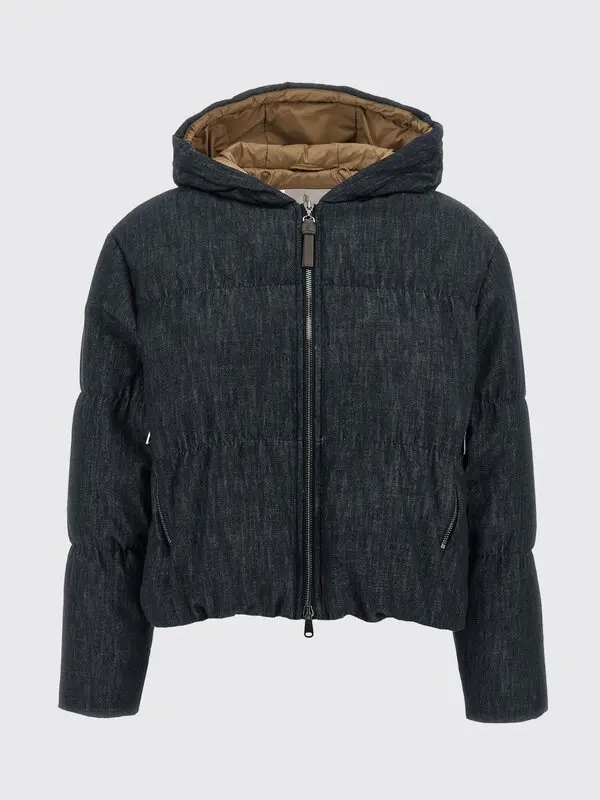 Brunello Cucinelli Short Quilted Down Jacket With Hood - Denim