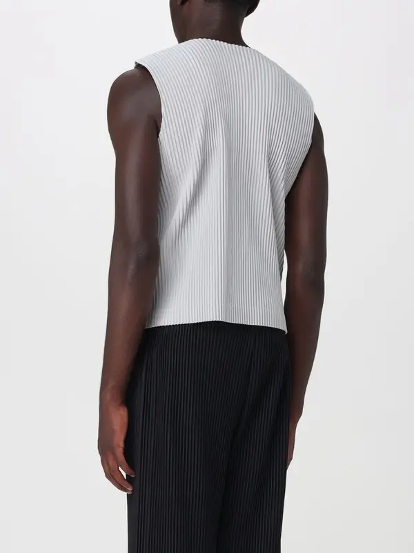 Issey Miyake Homme Plissé Slim Fit Pleated V-neck Tailored Vest - Grey