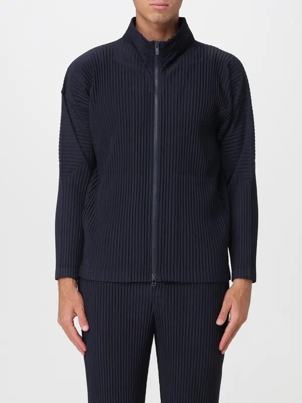Issey Miyake Pleated High Neck Zip-up Shirt Homme Plissé In Crêpe Fabric - Blue