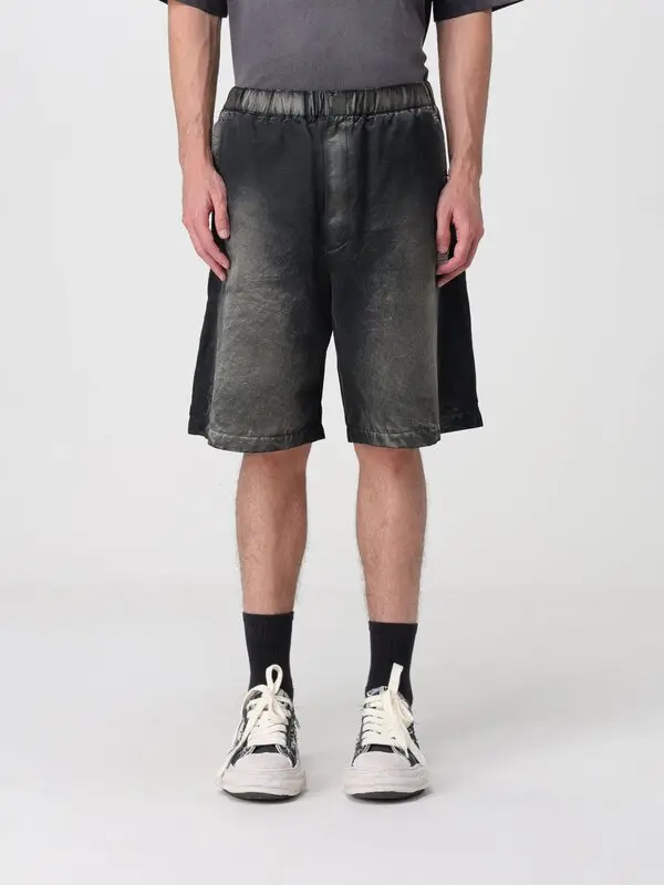 Mihara Yasuhiro Abstract Print Cotton Jogging Shorts With Distressed Effect - Black