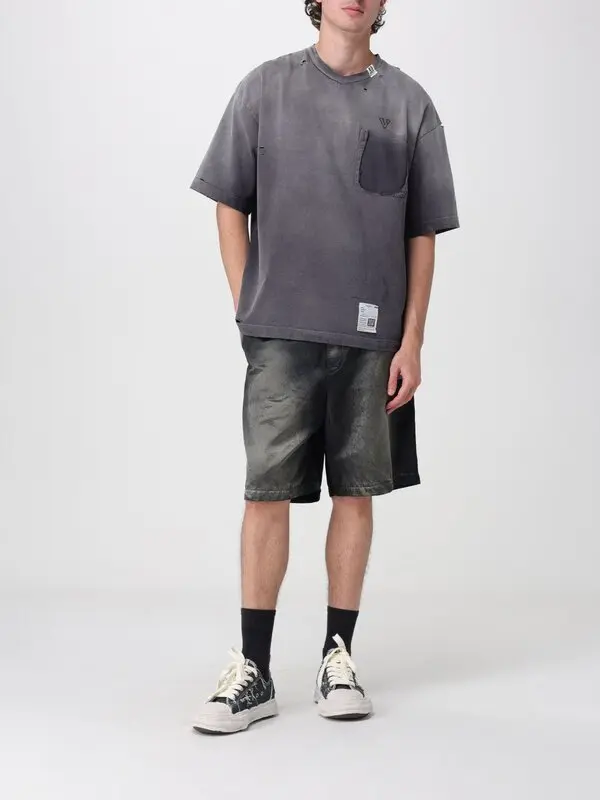 Mihara Yasuhiro Abstract Print Cotton Jogging Shorts With Distressed Effect - Black