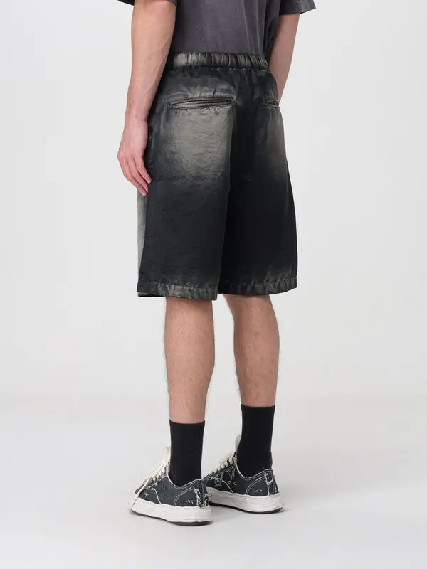 Mihara Yasuhiro Abstract Print Cotton Jogging Shorts With Distressed Effect - Black